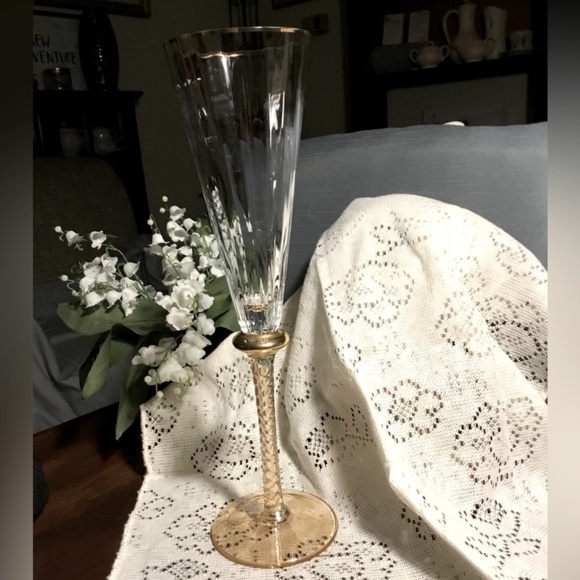 Stil Glass Co | Dining | Vintage Optic Glass Gold Rim Wafer Amber ...